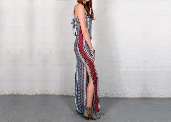 Border Printed Girl Maxi Dress With Adjustable Spaghetti Straps
