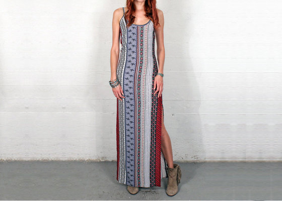 Border Printed Girl Maxi Dress With Adjustable Spaghetti Straps