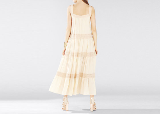 Lace Insert Tiered Sundress In  A-line Silhouette / Casual Dress For Women