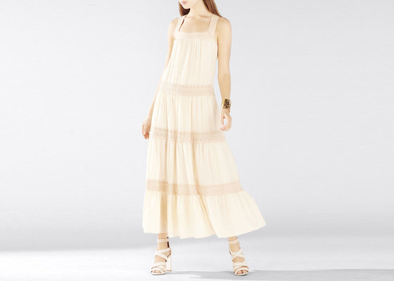 Lace Insert Tiered Sundress In  A-line Silhouette / Casual Dress For Women