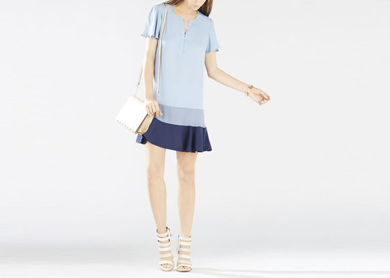 Dani Color-blocked Womens Dress With Ruffled Sleeves In A-line Silhouette