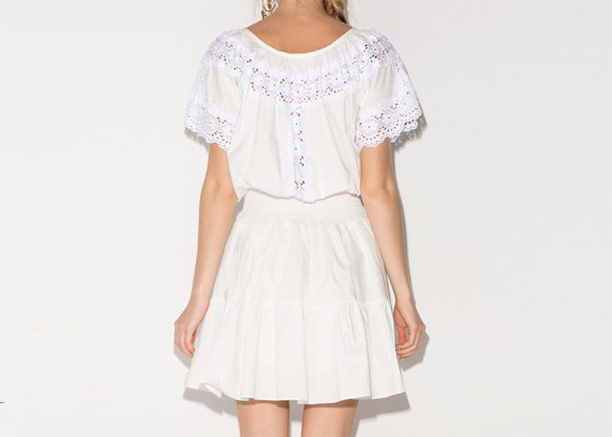 White Boho Ladies Dress With White Cotton Lace Detailing And Ruffled Skirt
