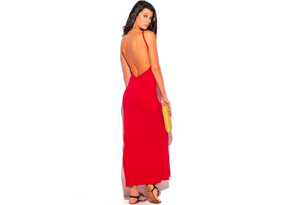 Summer Evening Red V Neck Party Dress Backless Spaghetti Strap Cocktail