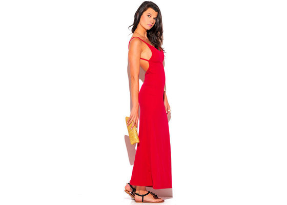 Summer Evening Red V Neck Party Dress Backless Spaghetti Strap Cocktail
