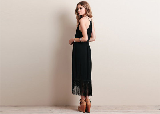 Asymmetrical Evening Sexy Party Dresses With Swinging Fringe Trim