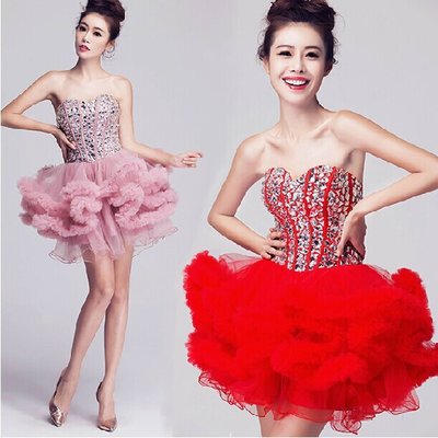 Hot Sales Sexy Off Shoulder Tulle Short Party Dress 2014 Red Pink Fashion Ball Gown Free Shipping