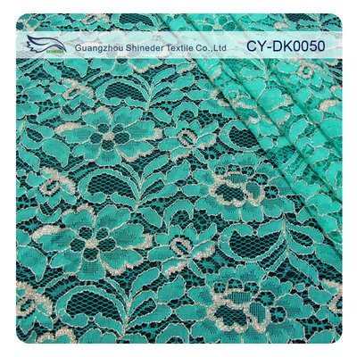 Green Metallic Guipure Lace Fabric , Nylon Cotton Fabric Flower Lace