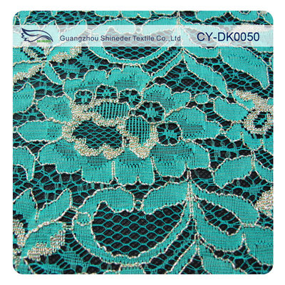 Green Metallic Guipure Lace Fabric , Nylon Cotton Fabric Flower Lace