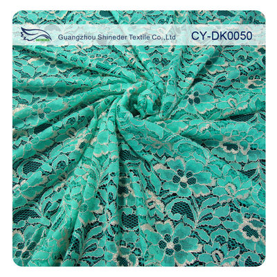 Green Metallic Guipure Lace Fabric , Nylon Cotton Fabric Flower Lace
