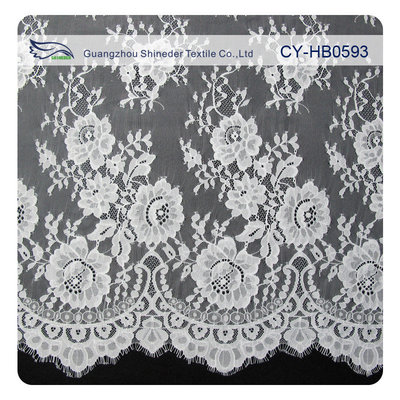 Chantily Nylon Lace Fabric For Wedding Dresses , Scalloped Floral Lace Fabric