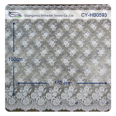 Chantily Nylon Lace Fabric For Wedding Dresses , Scalloped Floral Lace Fabric