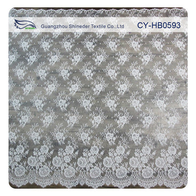 Chantily Nylon Lace Fabric For Wedding Dresses , Scalloped Floral Lace Fabric