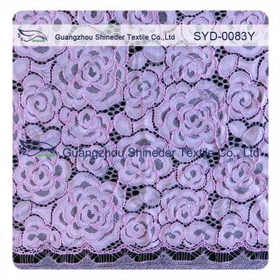 Purple Dyeing Stretchy Corded Lace Fabric Plus Size Wedding Gown