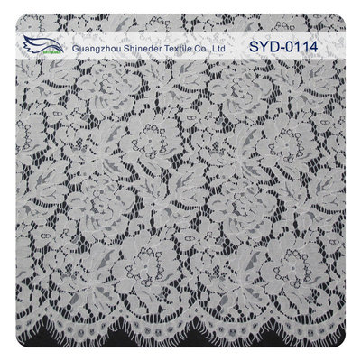 White Corded Bridal Lace Fabric For Wedding , Embroidery Lace Fabric