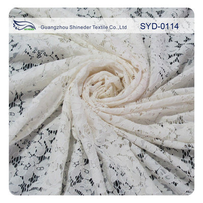 White Corded Bridal Lace Fabric For Wedding , Embroidery Lace Fabric