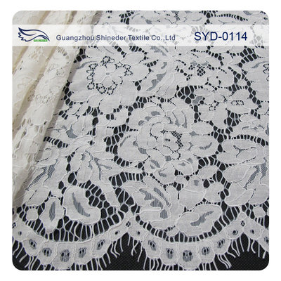 White Corded Bridal Lace Fabric For Wedding , Embroidery Lace Fabric
