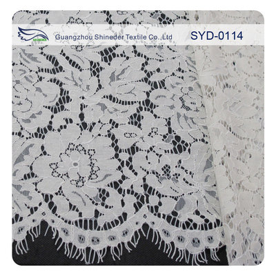 White Corded Bridal Lace Fabric For Wedding , Embroidery Lace Fabric