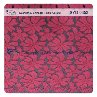 Red Nylon Corded Fashion Swiss Wedding Dress Lace Fabric , Embroidered