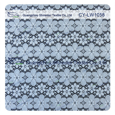 Nylon Spandex Elastic Blue Floral Lace Fabric Trim For Lady Garment