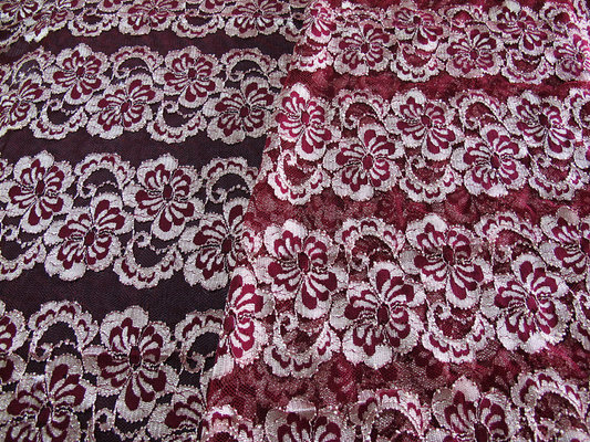 Wavy Floral Elastic Lace Fabric Eco-friendly Dyeing For Evening Dress CY-DK0037