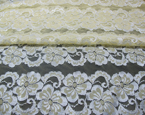 Wavy Floral Elastic Lace Fabric Eco-friendly Dyeing For Evening Dress CY-DK0037