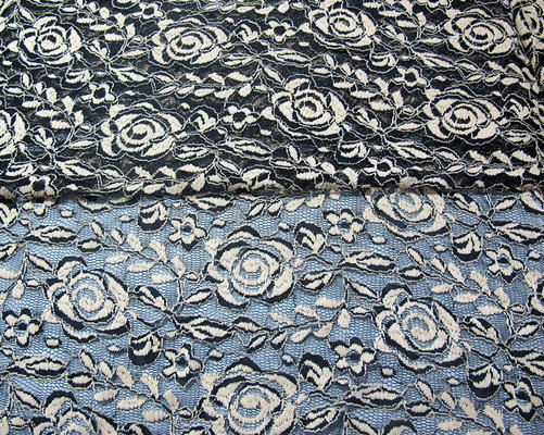 Cotton Spandex Polyester Stretchy Lace Fabric With Mesh Knitted Flower Lace