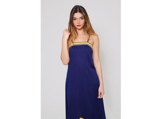 Chevron Stripe Navy Dress Blue Sleeveless Nautical Anti-Wrinkle
