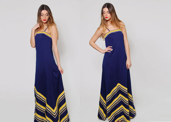 Chevron Stripe Navy Dress Blue Sleeveless Nautical Anti-Wrinkle