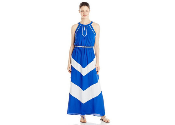Lattice Bodice Casual Womens Dresses Summer Sleeveless Maxi Dress With Belt