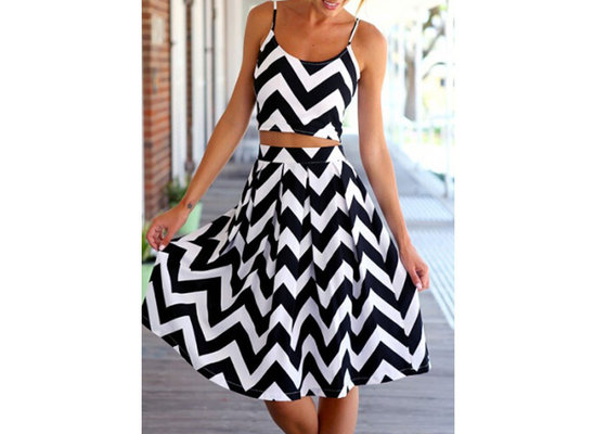 Casual Womens Chevron Printed Dresses , Summer Women Pleated Skirt