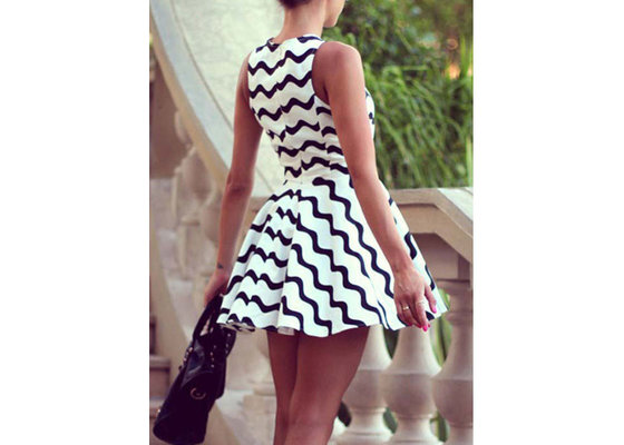Fashion Sleeveless Mini Casual Womens Clothing With Chevron Print