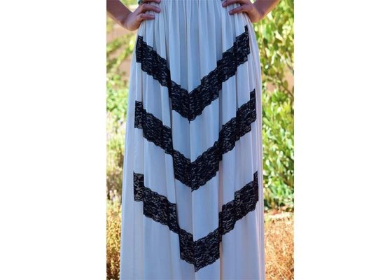 Lace Chevron Casual Womens Dresses , Low V Back Lace Embellished Maxi Dress