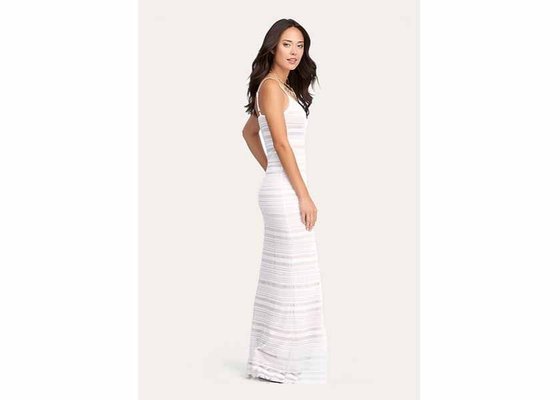 Semi Sheer Stripes Long Casual Summer Dresses Plunging Neckline