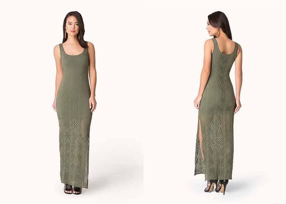 Double Scoopnecks Casual Womens Dresses Single Side Hem Slit
