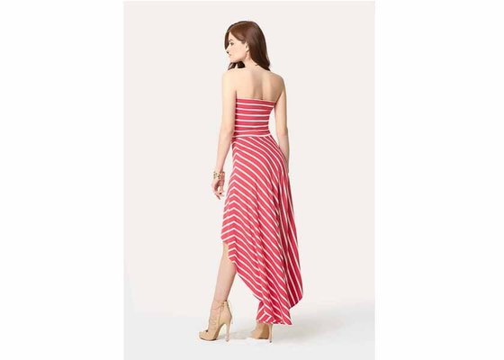 Pink Strapless Casual Womens Dresses Chic Pencil Stripe Anti-Static