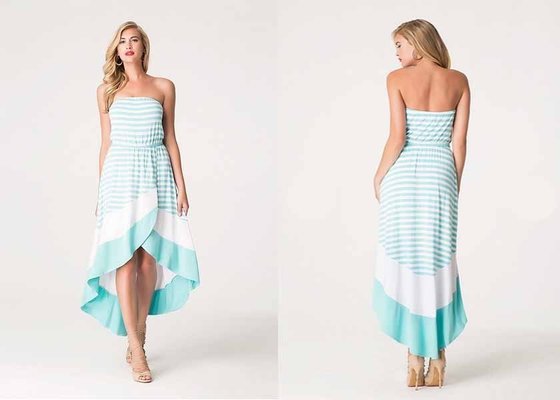 Stretch Waist Casual Womens Dresses Sleek Striped Strapless for Seaside
