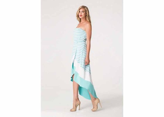 Stretch Waist Casual Womens Dresses Sleek Striped Strapless for Seaside