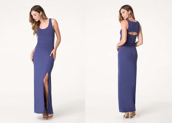 Stretch Smock Wait Casual Womens Dresses / Hem Split Maxi Dress