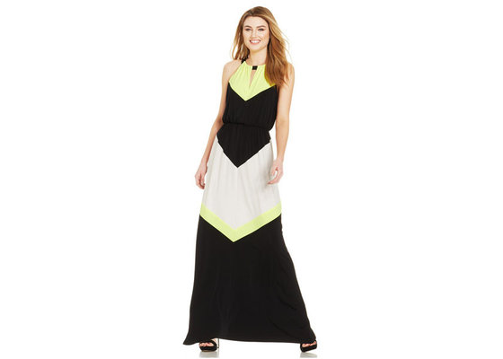 Chevron Colorblock Casual Womens Dresses Halter Neckline Spandex