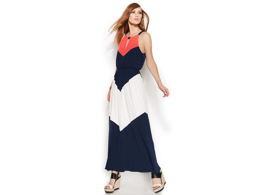 Chevron Colorblock Casual Womens Dresses Halter Neckline Spandex
