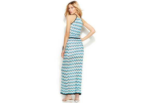 Chevron Knit Halter Casual Womens Dresses Sleeveless With Blue