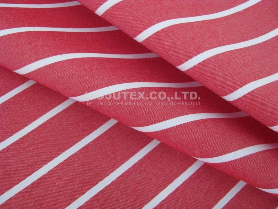 Stable Quality 100% Cotton Yarn Dyed Fabric, Red White Stripe Plain Weave Fabric