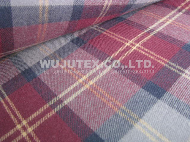 100% Cotton Yarn Dyed Fabric, Twill Weave, Check Brushed Cloth