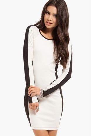 Black And White Long Sleeve Midi Bodycon Dress Sexy Casual Clothing For Women