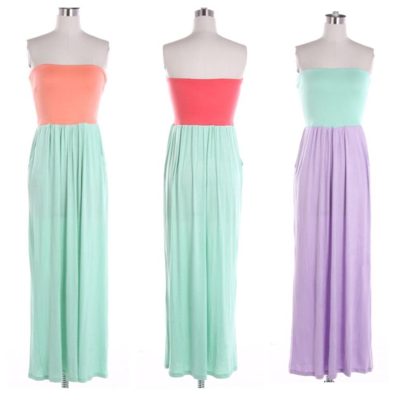 Two Colored Long Strapless Casual Womens Dresses in Rayon for Girls , Juniors