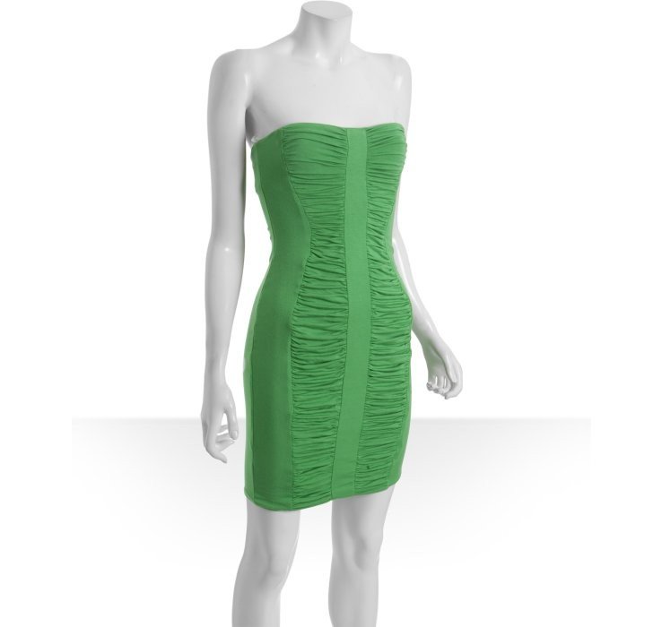 Ruched Stretch Strapless Long Party Dresses Women with Open Back , Green