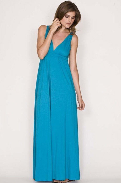 Sexy Deep V Neck Unique Womens Dresses Sleeveless Long Gypsy Clothing in Turquoise