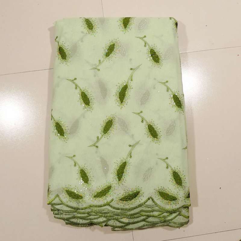 Green Embroidered African Lace Fabrics , For Garment