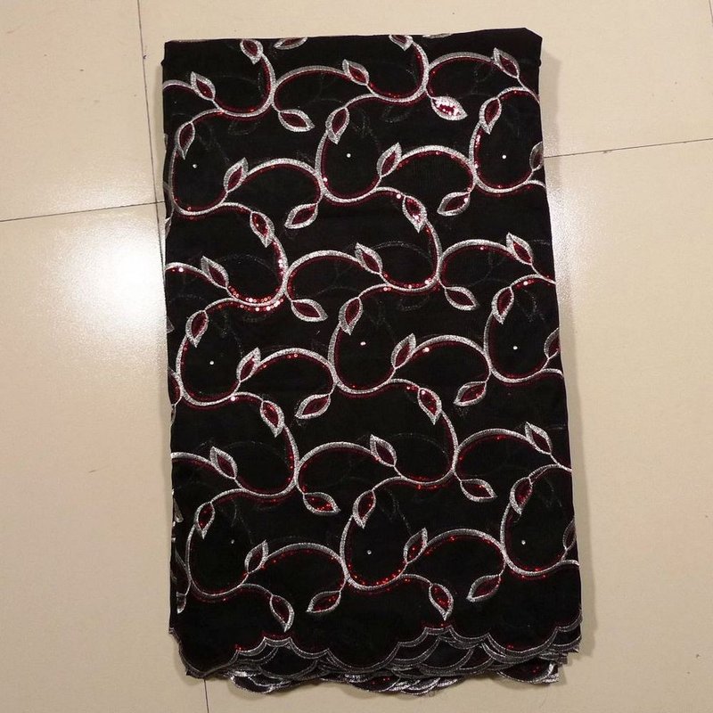 BLACK + RED + Silver African Lace Fabrics , Underwear