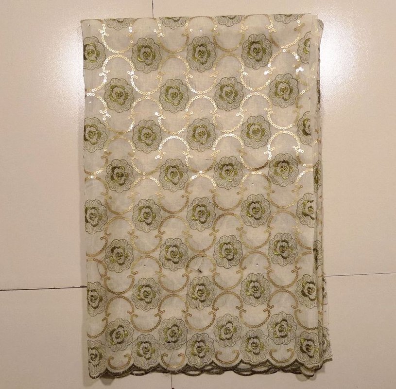 Beige Net African Lace Fabrics , Fancy Grande Toilette